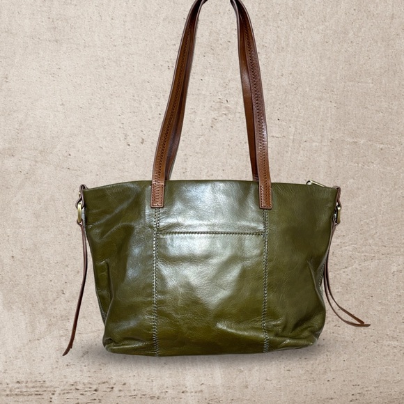 HOBO | Bags | Hobo Green Leather Tote Bag With Brown Handles And ...
